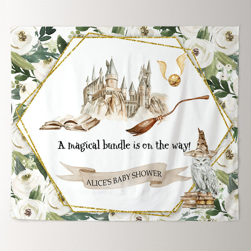 Floral Harry Potter Theme Custom Baby Shower Backdrop - Lofaris