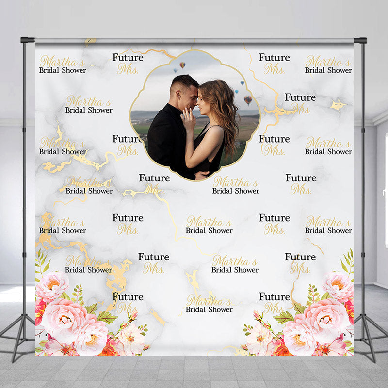 Floral Marble Texture Custom Bridal Shower Backdrop - Lofaris