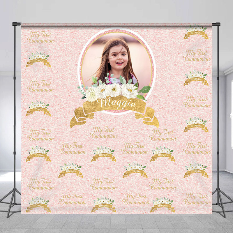 Floral Step And Repeat Custom 1st Communion Backdrop - Lofaris