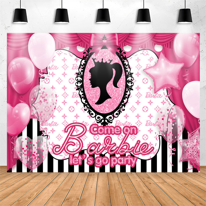 Glitter Pink Balloon Barbie Birthday Party Backdrop - Lofaris
