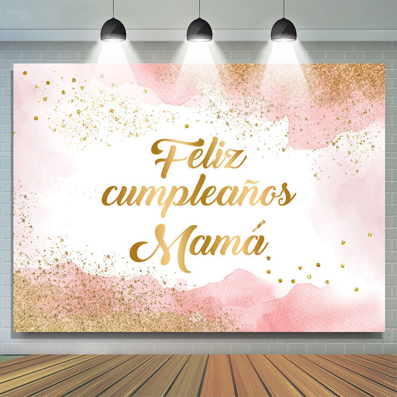 Glitter Pink Watercolor Ink Feliz Cumpleanos Backdrop - Lofaris