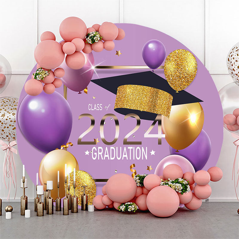 Glitter Purple Class 2024 Graduation Round Backdrop - Lofaris