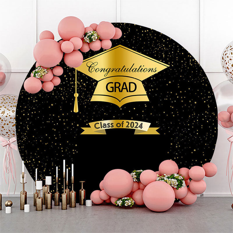 Gold Glitter And Black Class Of 2024 Graduation Backdrop - Lofaris