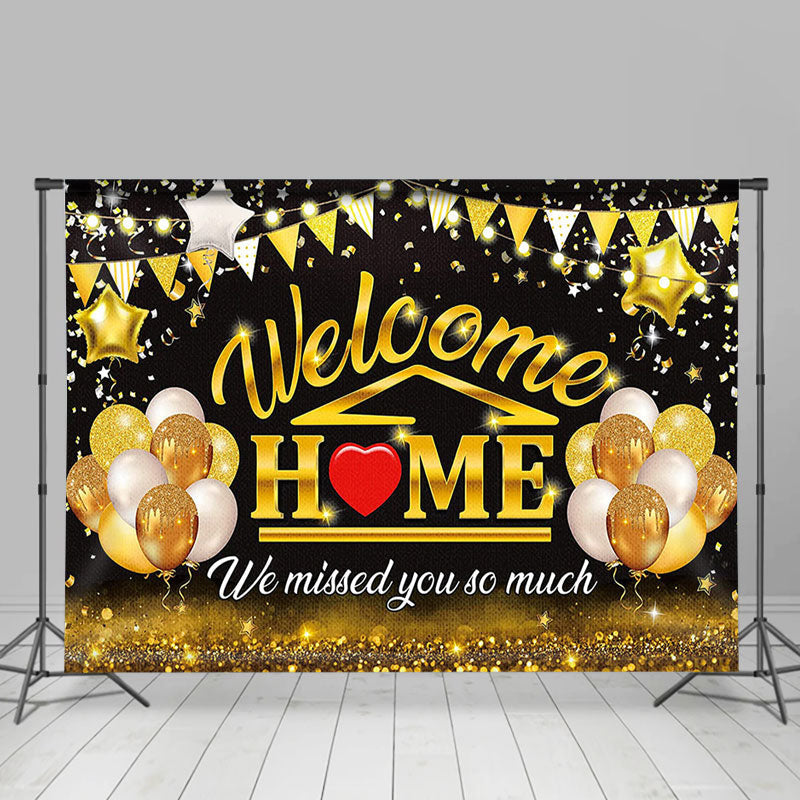 Gold Glitter Balloon Welcome Home Party Backdrop - Lofaris