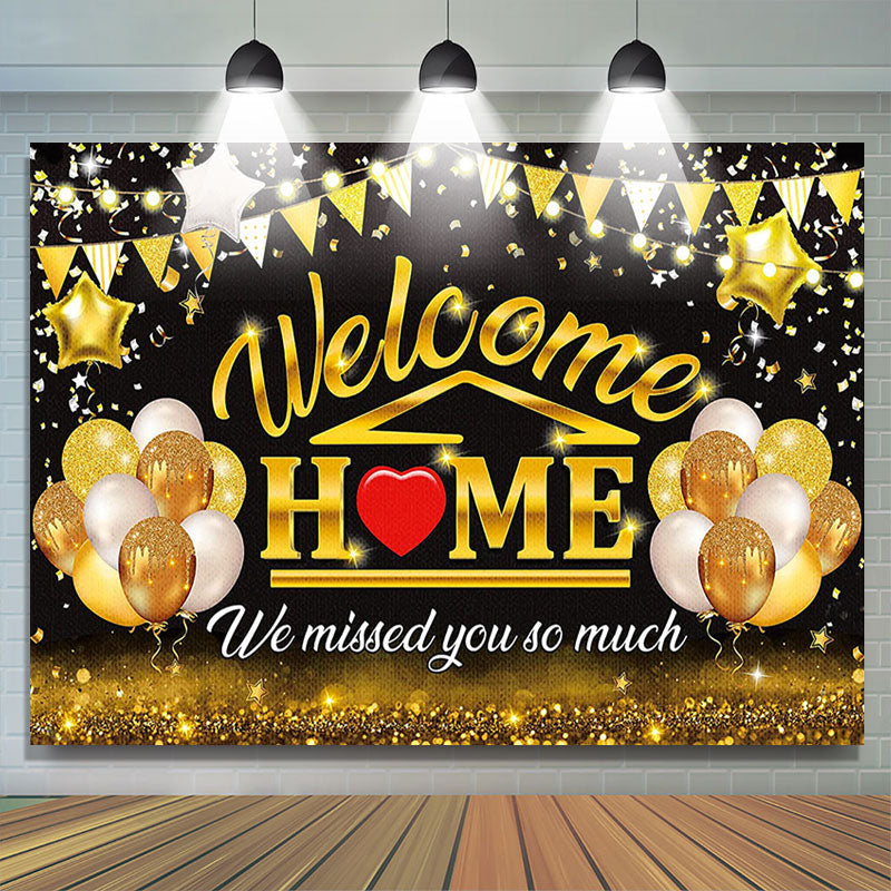 Gold Glitter Balloon Welcome Home Party Backdrop - Lofaris