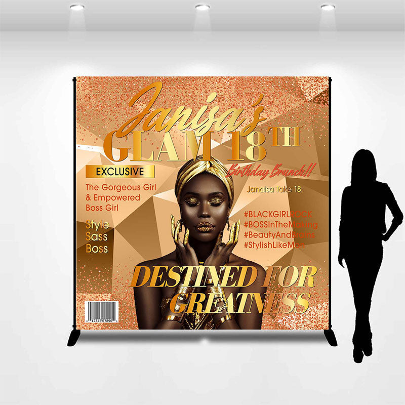 Gold Magazine Style Custom 18th Birthday Backdrop - Lofaris