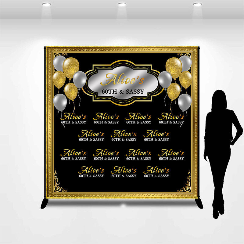 Gold Photo Frame Repeat Custom 60th Birthday Backdrop - Lofaris