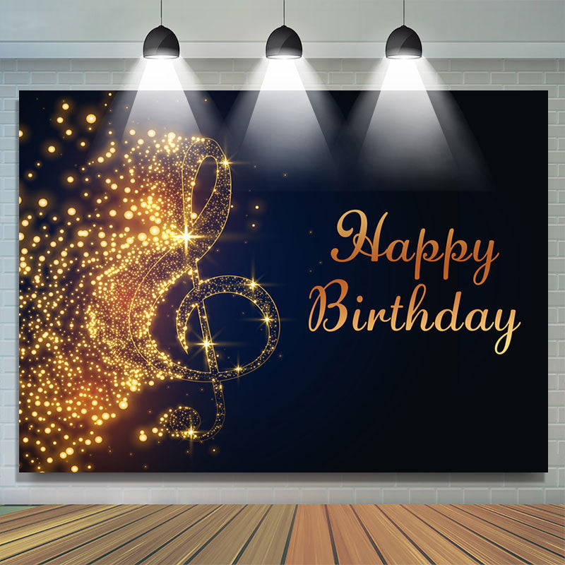 Gold Sparkling Music Note Black Birthday Backdrop - Lofaris
