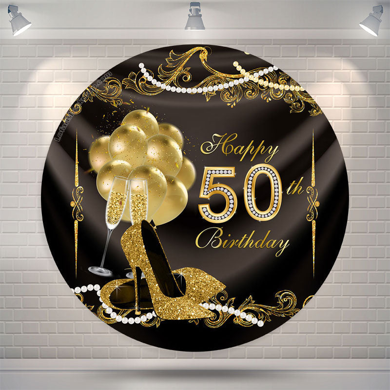 Golden Balloons Round Happy 50th Birthday Backdrop – Lofaris