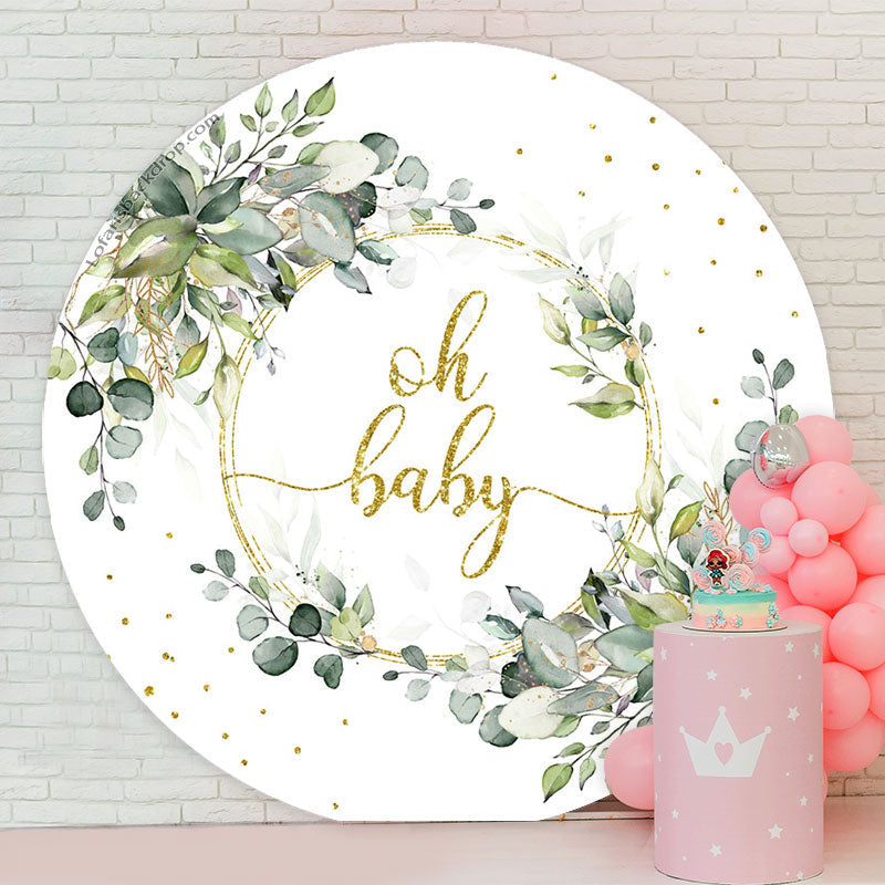 Green Leaves Gold Glitter Round Baby Shower Backdrop – Lofaris