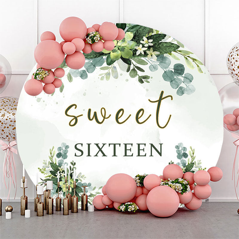 Green Leaves Sweet Sixteen Round Birthday Backdrop – Lofaris