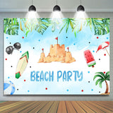 Green Monsteras Cool Summer Blue Beach Party Backdrop - Lofaris
