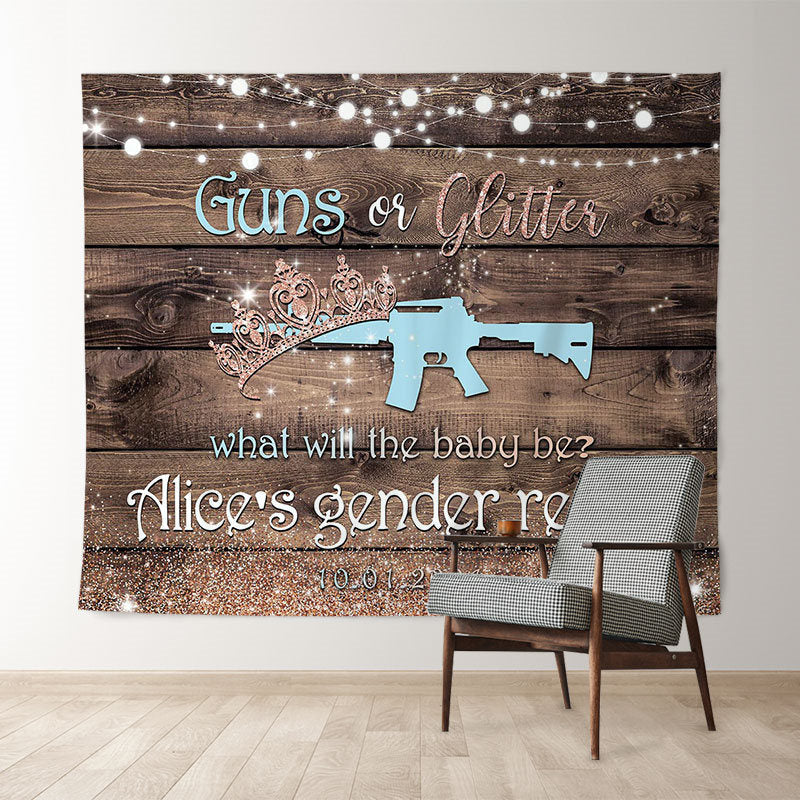 Gun Or Glitter Wood Custom Gender Reveal Backdrop - Lofaris
