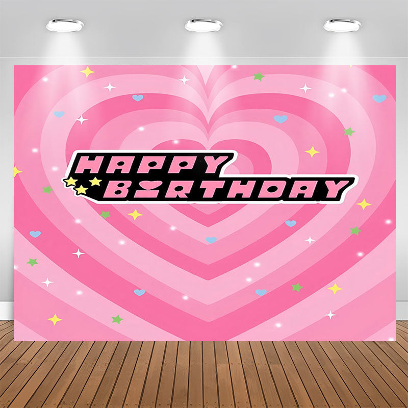 Happy Birthday Stars Pink Heart Backdrop For Girl Lofaris