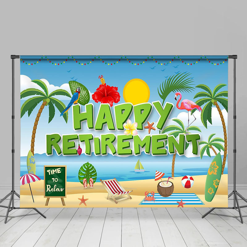 Hawaii Coconut Sandbeach Happy Retirement Backdrop - Lofaris
