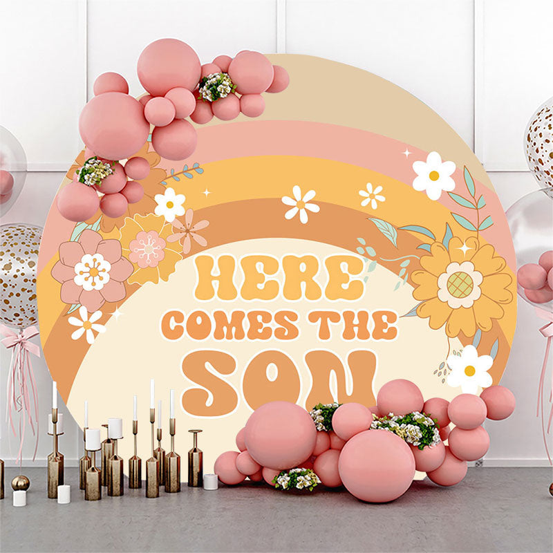 Here Comes Son Rainbow Floral Round Baby Shower Backdrop – Lofaris