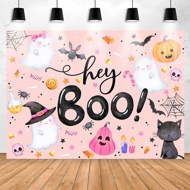 Hey Boo Pink Halloween Backdrop For Baby Shower - Lofaris