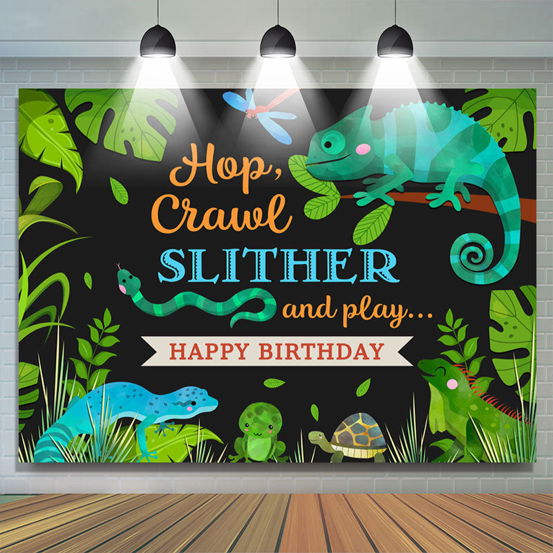 Hop Crawl Slither Jungle Animals Birthday Backdrop - Lofaris