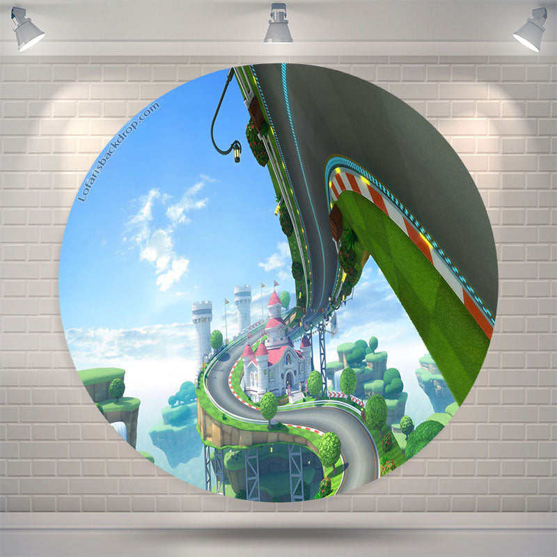 Kart Track Castle Cartoon Game Party Round Backdrop – Lofaris