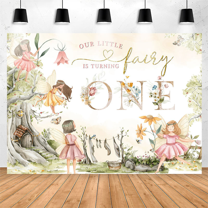 Little Fairy Is Turning One 1st Birthday Backdrop - Lofaris
