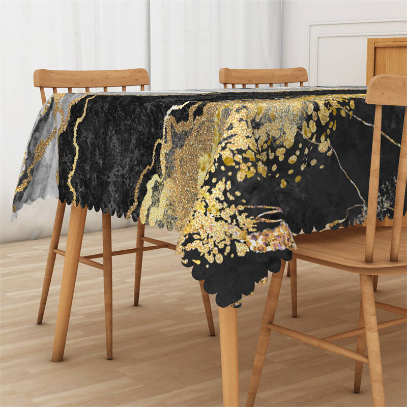 Marble Mosaic Black Grey Gold Rectangle Tablecloth - Lofaris