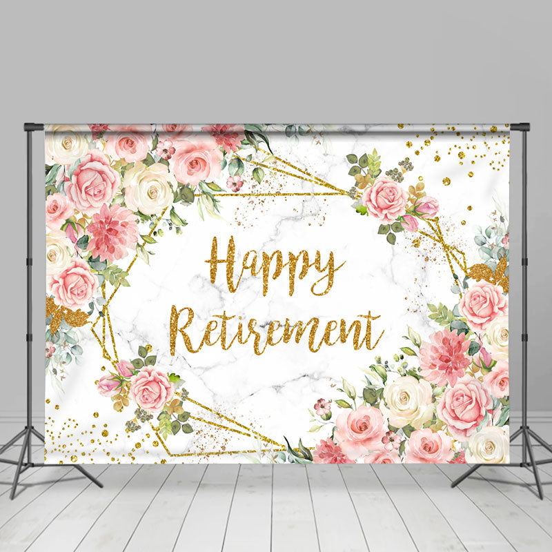 Marbled Floral Glitter Happy Retirement Backdrop - Lofaris