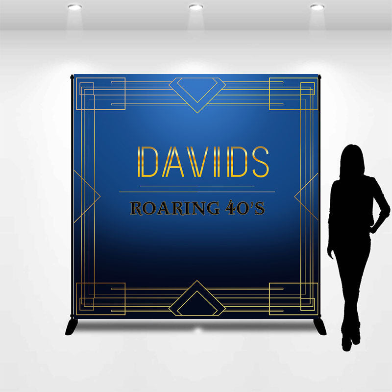 Modern Blue Gold Personalized 40th Birthday Backdrop - Lofaris