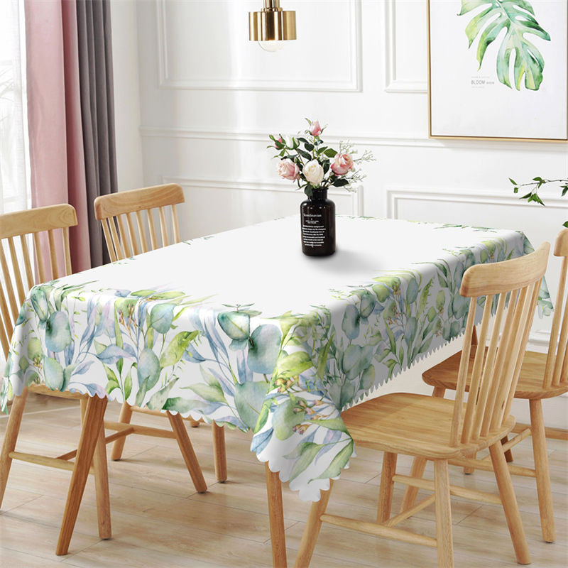Modern White Grass Rectangle Tablecloth for Family - Lofaris