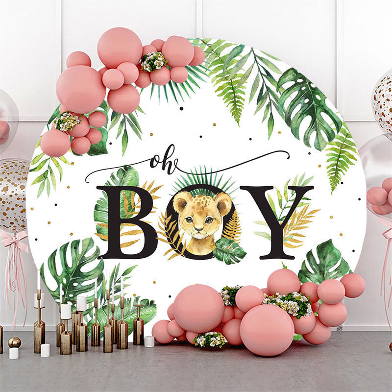 Monstera Tiger Oh Boy Round Baby Shower Backdrop – Lofaris