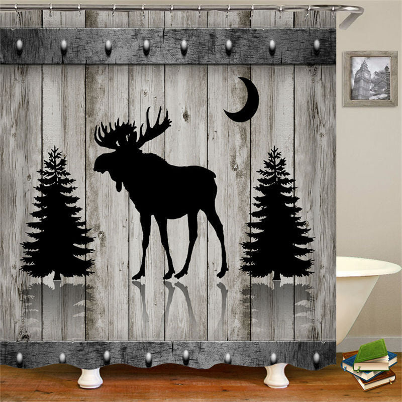 Moon Elk Trees Shadow Plank Bathroom Shower Curtain - Lofaris