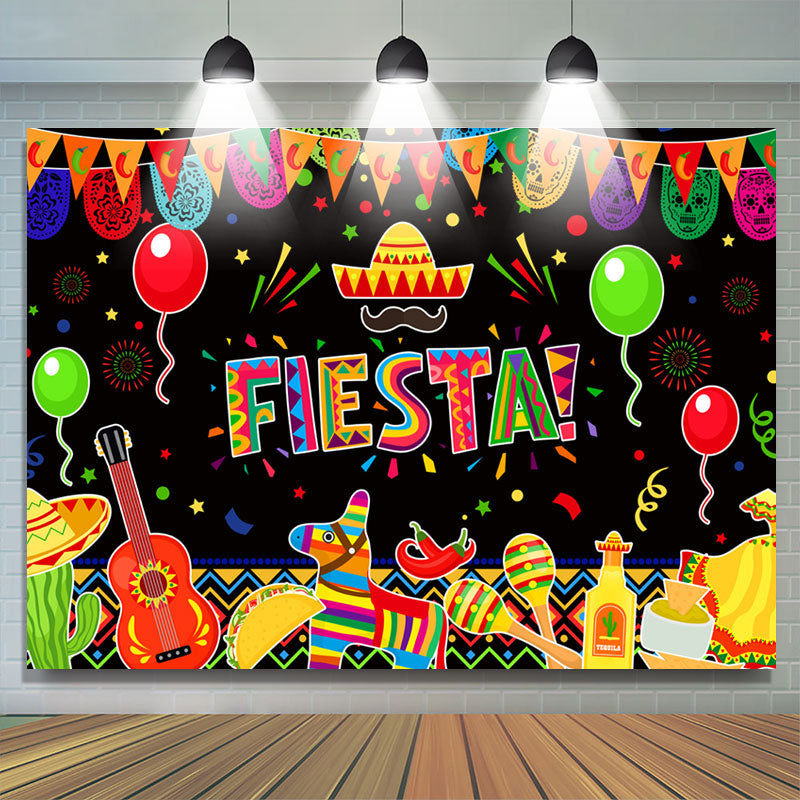 Multicolour Flags Taco Mexican Fiesta Party Backdrop - Lofaris