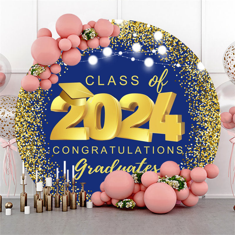 Navy Blue Gold Spot Light Circle Graduation Backdrop - Lofaris