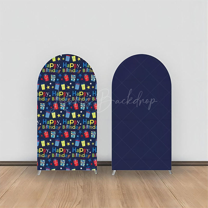 Navy Blue Happy Birthday Double Sided Arch Backdrop - Lofaris Navy Blue Happy Birthday Double Sided Arch Backdrop - Lofaris