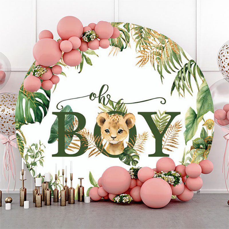 Oh Boy Green Leaves White Round Baby Shower Backdrop – Lofaris