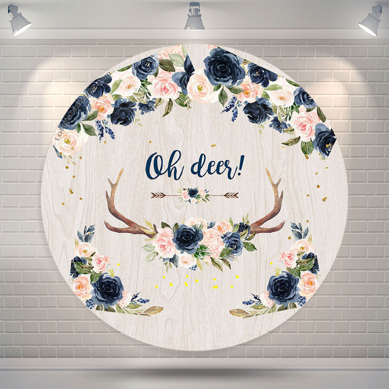 Oh Deer Flowers Antler Round Baby Shower Backdrop – Lofaris