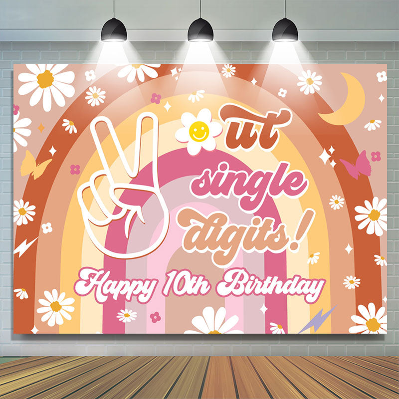 Out Single Digits Rainbow Floral 10th Birthday Backdrop - Lofaris