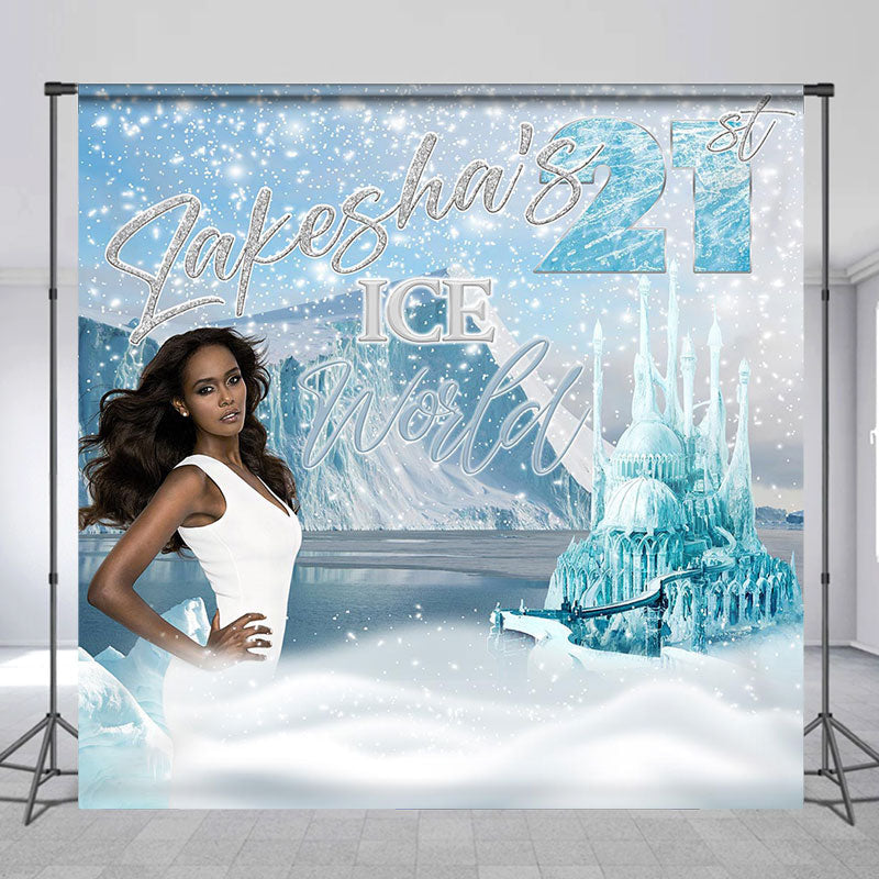 Personalized 21st Birthday Winter Ice world Backdrop - Lofaris