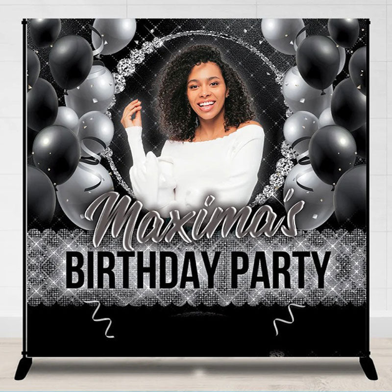 Personalized Black Grey Birthday Backdrop With Photo - Lofaris