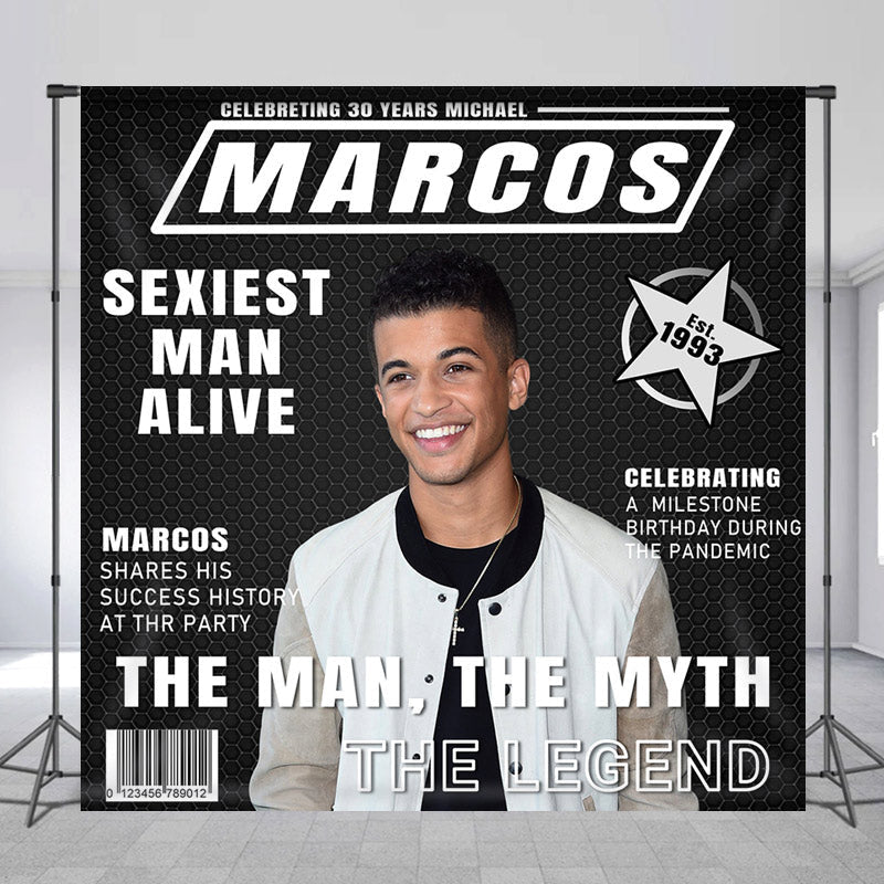 Personalized Black Magazine Cover Birthday Backdrop - Lofaris