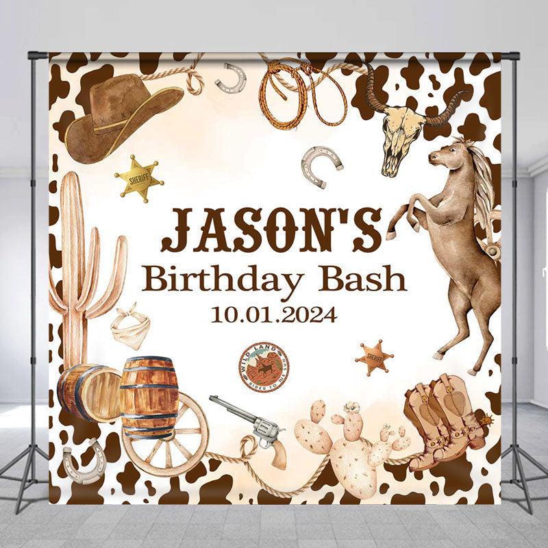 Personalized Brown Western Cowboy Birthday Backdrop - Lofaris