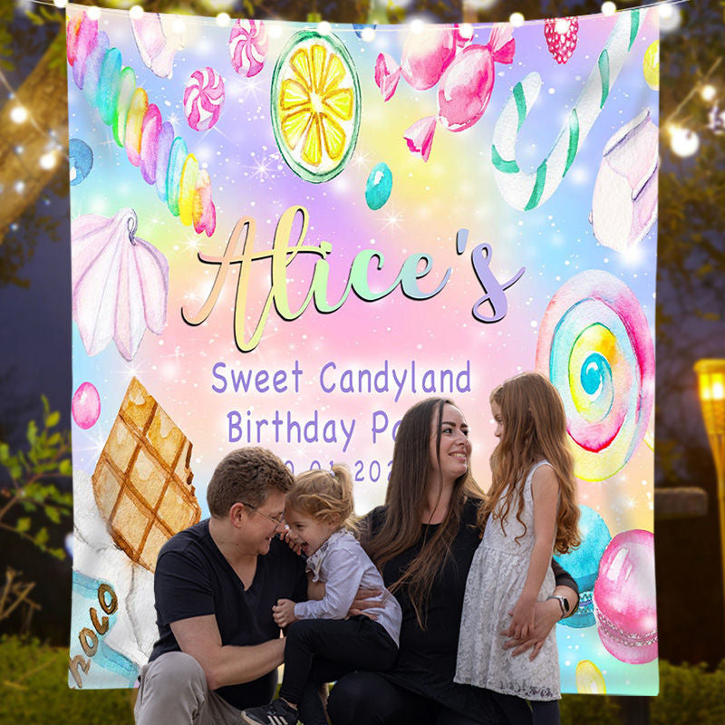 Personalized Colored Sweet Candy Birthday Backdrop - Lofaris