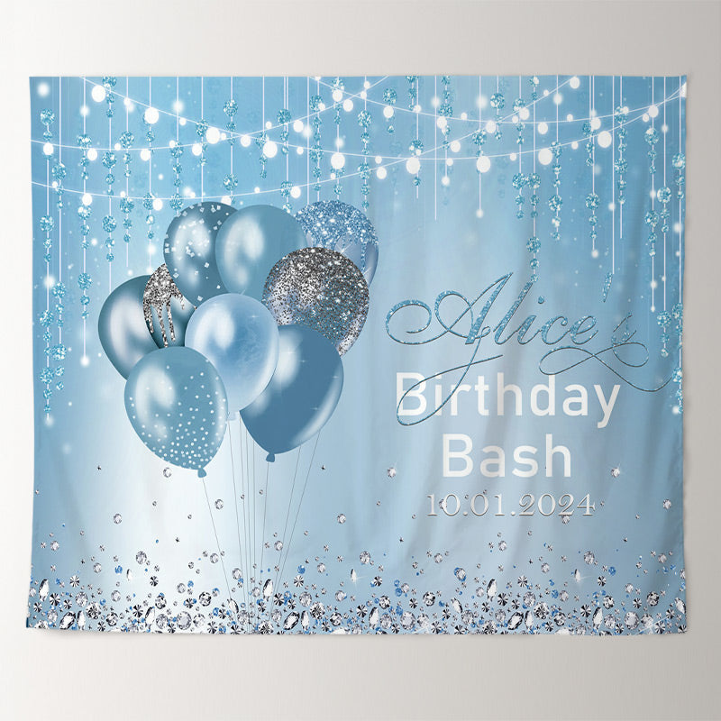Personalized Diamond Strings Blue Birthday Backdrop - Lofaris