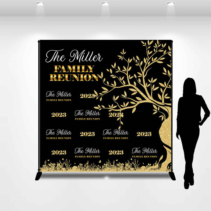 Personalized Gold Tree Repeat Family Reunion Backdrop - Lofaris