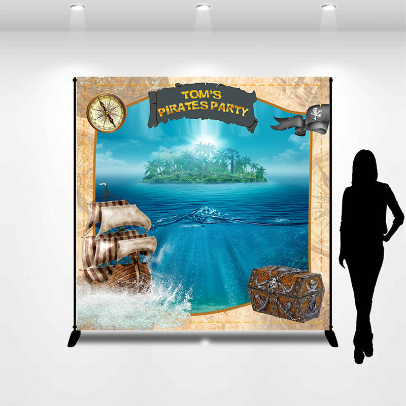 Personalized Kids Sailing Pirates Party Backdrop - Lofaris