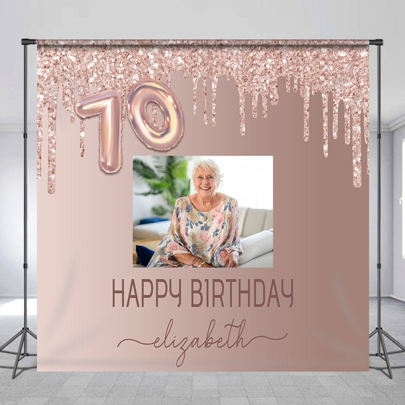 Personalized Photo Rose Gold 70th Birthday Backdrop - Lofaris