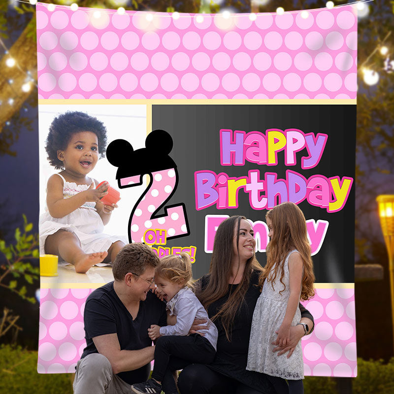Personalized Pink Little Mouse 2nd Birthday Banner - Lofaris
