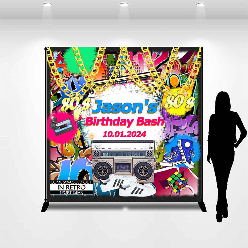 Personalized Retro Hip Hop Style 80S Birthday Backdrop - Lofaris