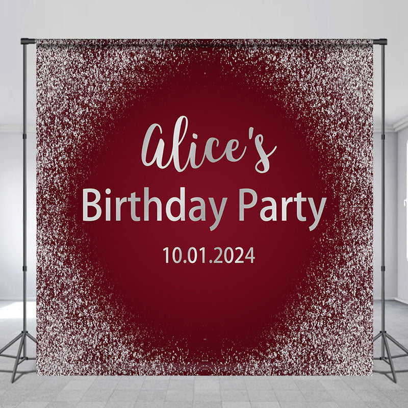 Personalized Silver Sparkling Red Birthday Backdrop - Lofaris