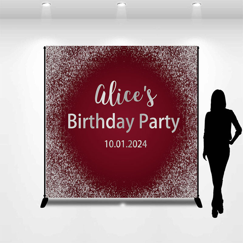 Personalized Silver Sparkling Red Birthday Backdrop - Lofaris