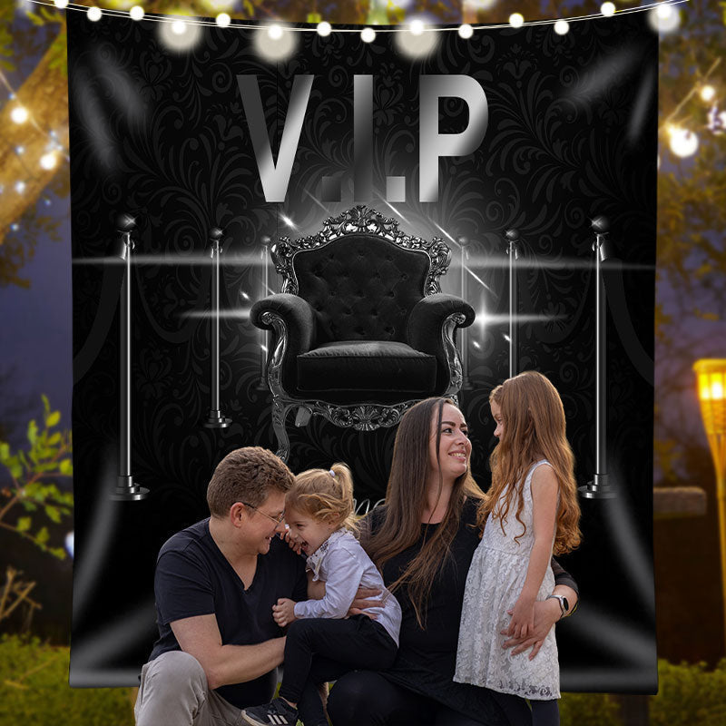 Personalized Vip Royal Sofa Black Birthday Backdrop - Lofaris